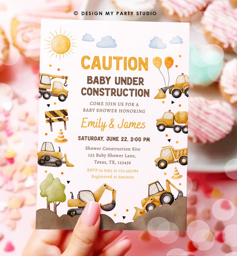 Editable Construction Baby Shower Invitation Baby Under Construction ...