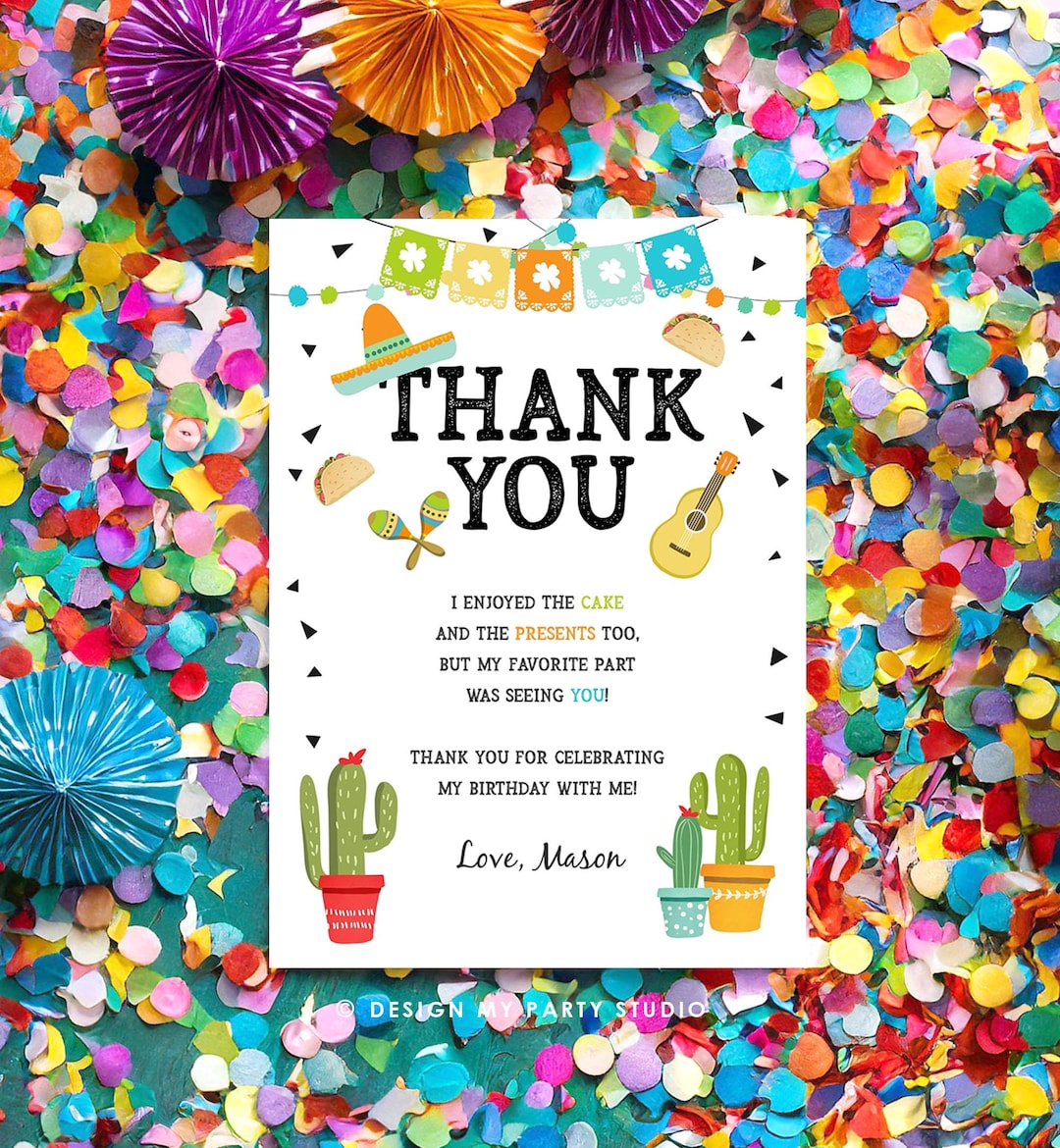 Editable Fiesta Thank You Card Birthday Taco Bout Bridal Shower Baby ...