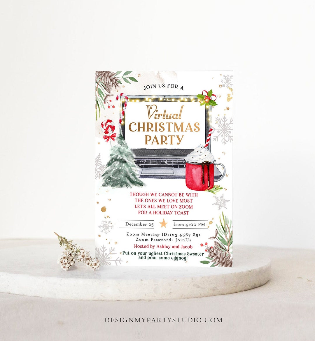 Editable Virtual Christmas Party Invitation Christmas Toast Zoom Laptop ...