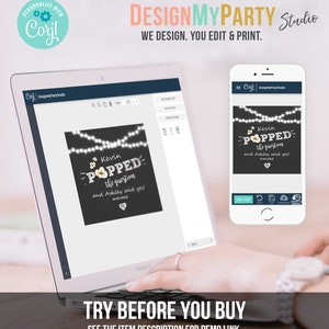 Editable He Popped the Question Gift Tag Engagement Party Popcorn Favor ...