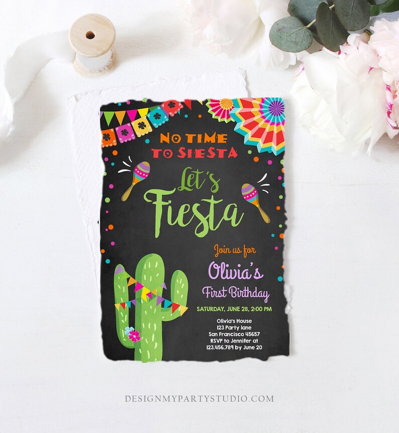 Editable Let's Fiesta Birthday Invitation No Time to | Etsy