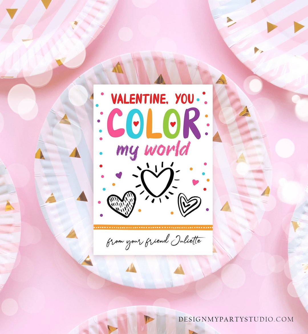 Editable Valentine's Day Crayon Card You Color My World Valentines Day ...