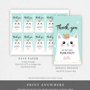 Editable Kitten Birthday Favor Tags Kitty Birthday Thank You Label Cat ...