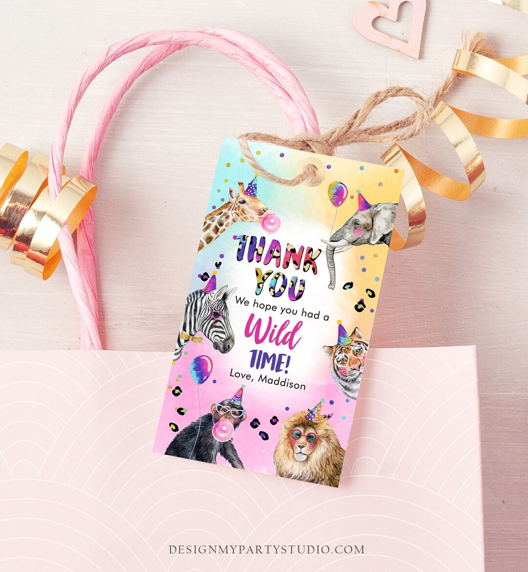 Editable Party Animals Favor Tags Wild One Animals Thank You Tags ...