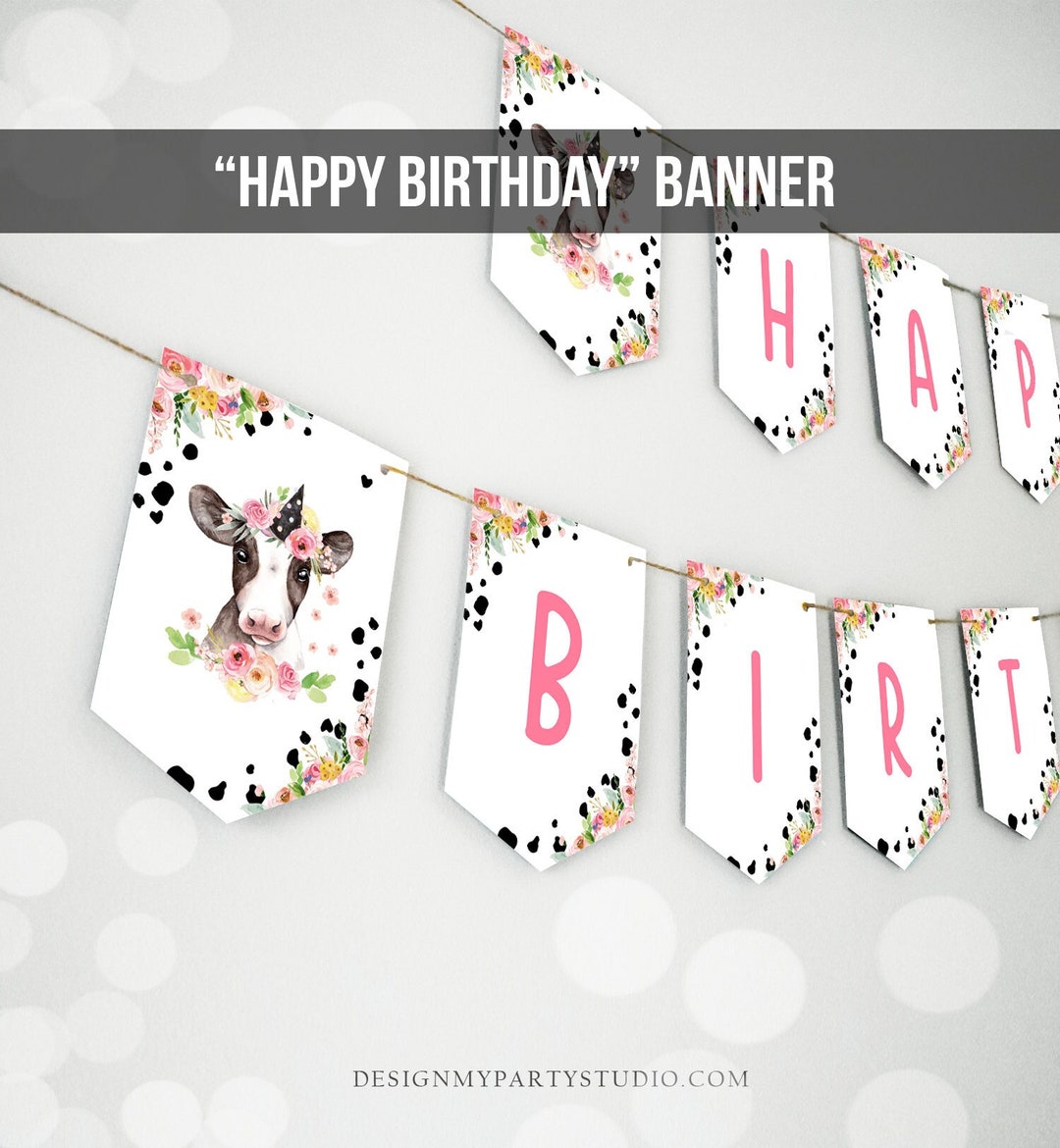 Happy Birthday Banner Cow Birthday Banner Farm Animals Girl Barnyard ...