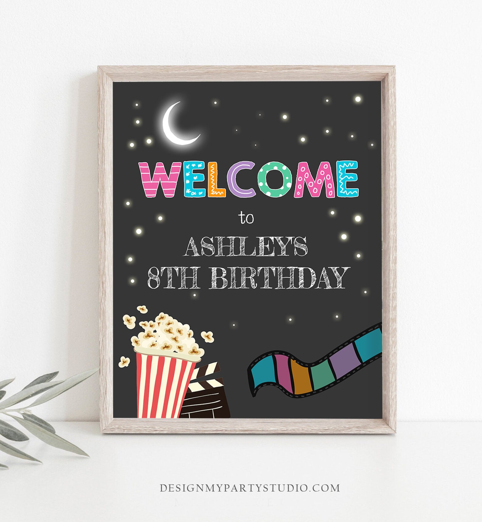 Editable Welcome Sign Movie Night Birthday Girl Movie Under - Etsy
