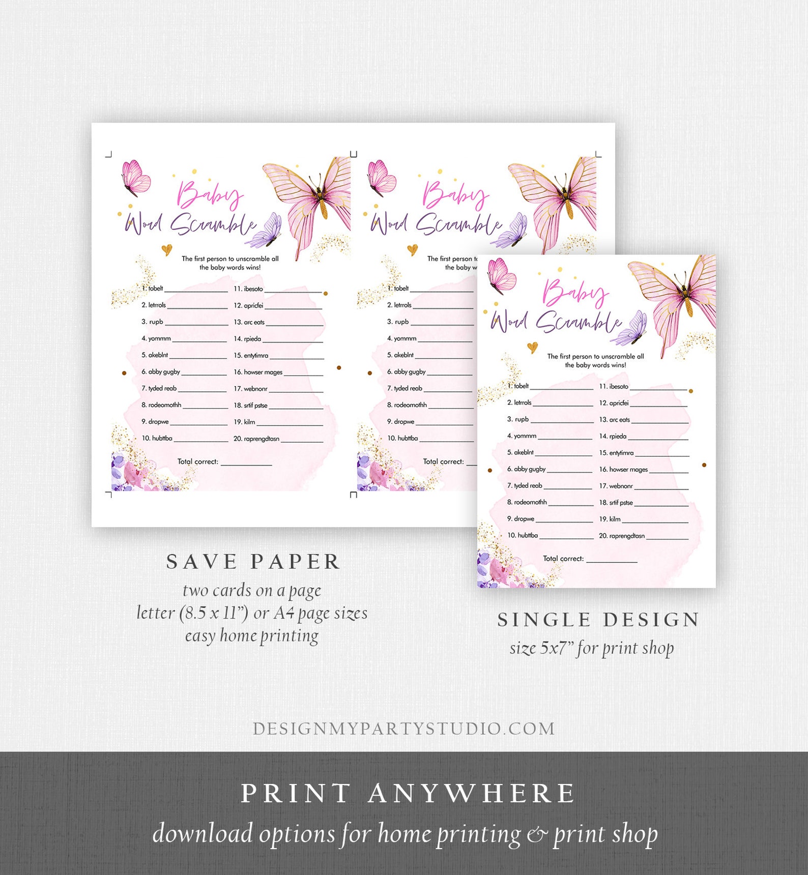 Editable Word Scramble Baby Shower Game Butterfly Baby Shower - Etsy