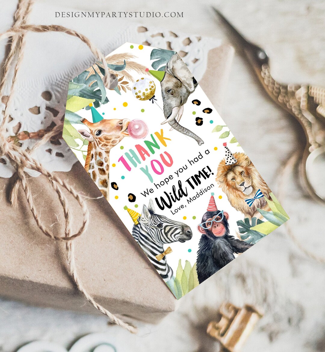 Editable Party Animals Favor Tags Wild One Animals Thank You - Etsy