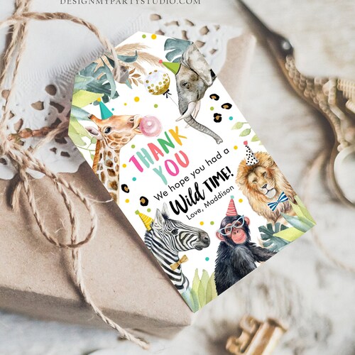 Editable Party Animals Favor Tags Boy Wild One Safari Animals - Etsy