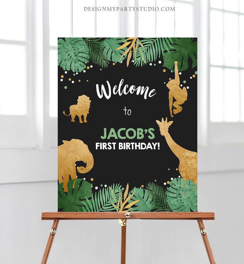 Editable Safari Animals Welcome Sign Wild One Poster Zoo | Etsy