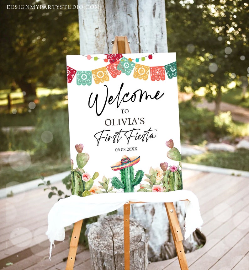Editable Fiesta Cactus Welcome Sign First Fiesta Birthday Welcome ...