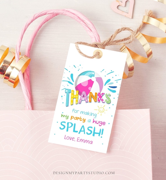 Editable Pool Party Favor Tag Splish Splash Birthday Bash Thank You Tag ...
