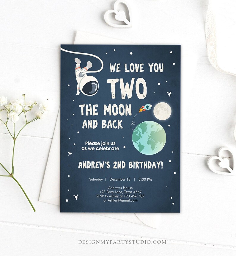Editable Two the Moon Birthday Invitation Space Astronaut | Etsy