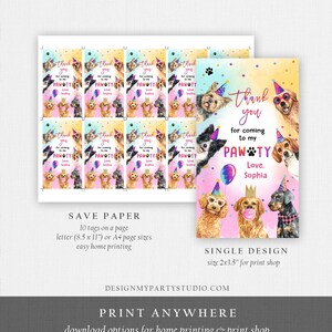Editable Dogs Favor Tag Dog Birthday Thank You Tags Girl Puppy Birthday ...