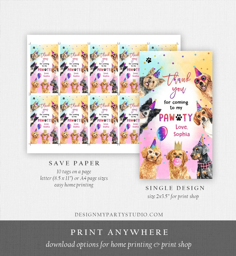 Editable Dogs Favor Tag Dog Birthday Thank You Tags Girl Puppy Birthday ...