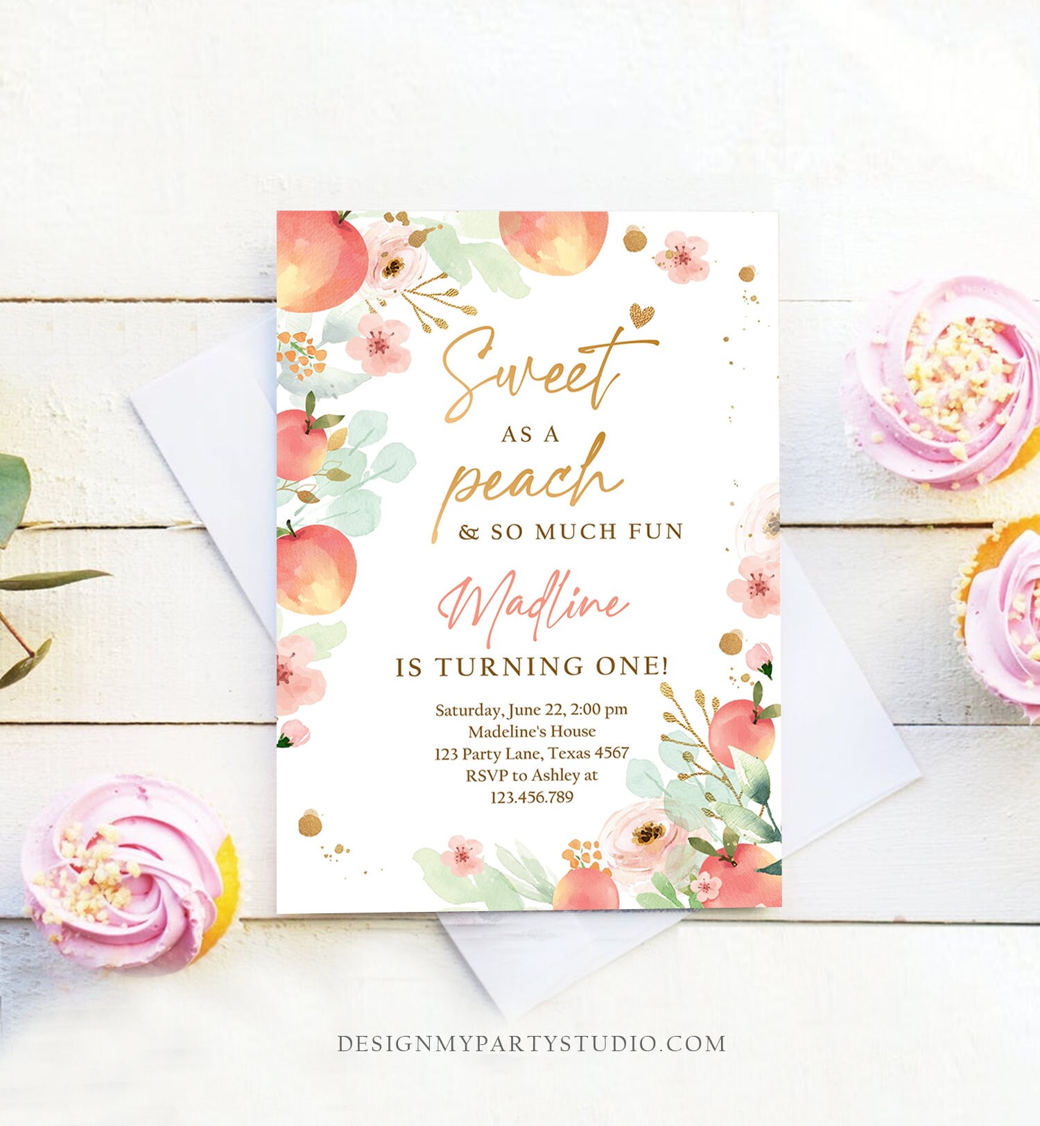 Paper Paper & Party Supplies Editable Peach Birthday Invitation One ...