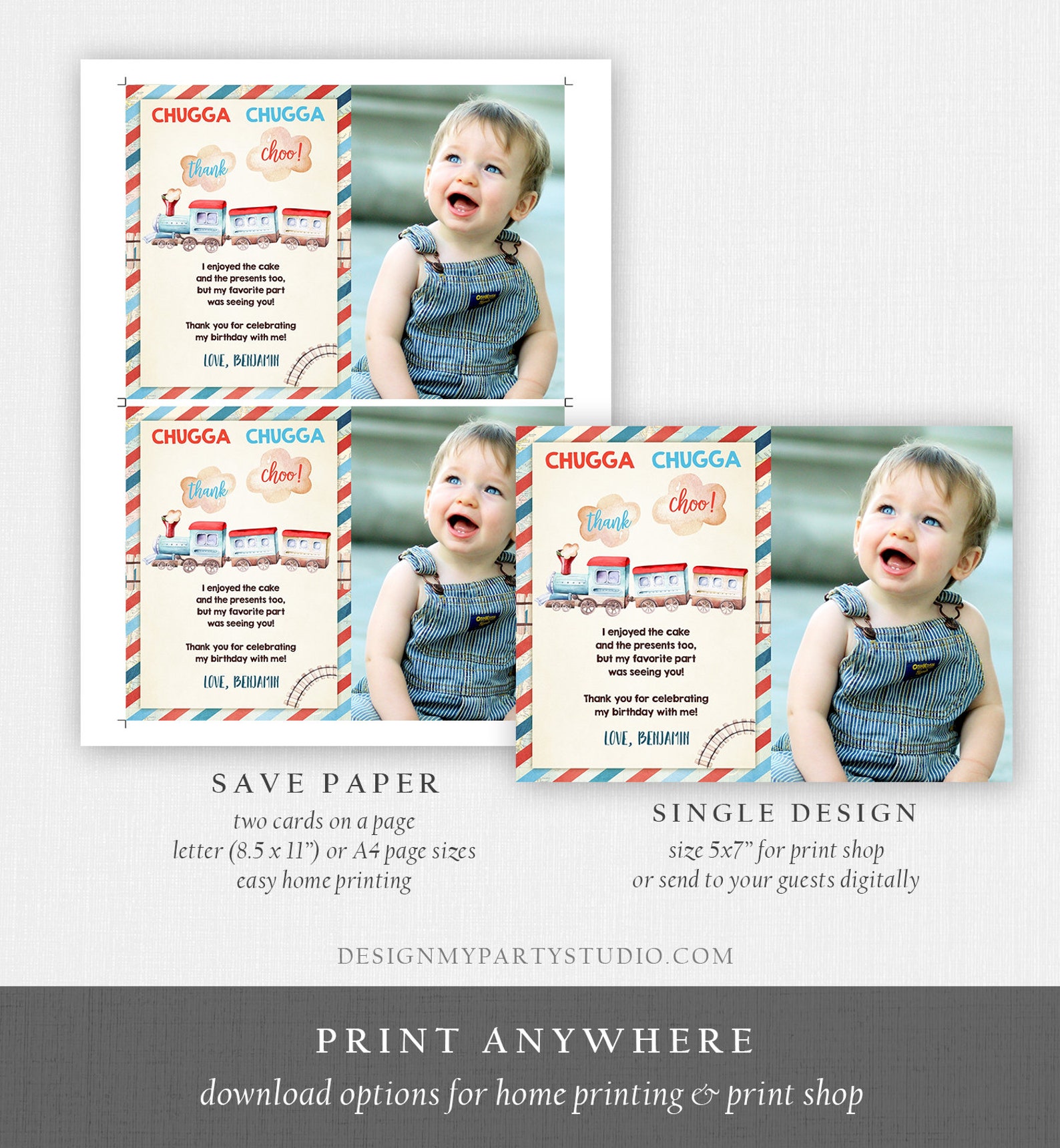 Editable Train Thank You Card Chugga Thank Choo Train Thanks | Etsy