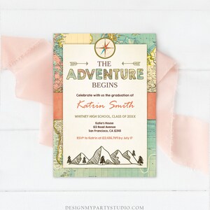 Editable Adventure Begins Graduation Party Invitation Woodland Vintage ...