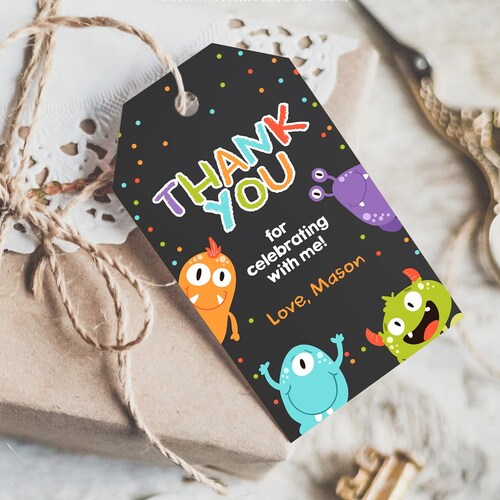 Monster Birthday Thank You Tag DIGITAL Little Monster Party - Etsy