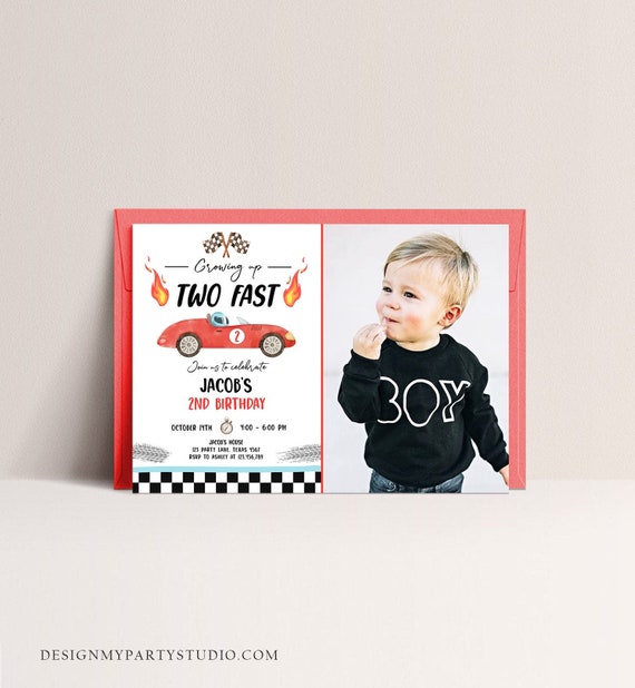 Editable Racing Car Birthday Invitation Growing Up Two Fast Invite ...