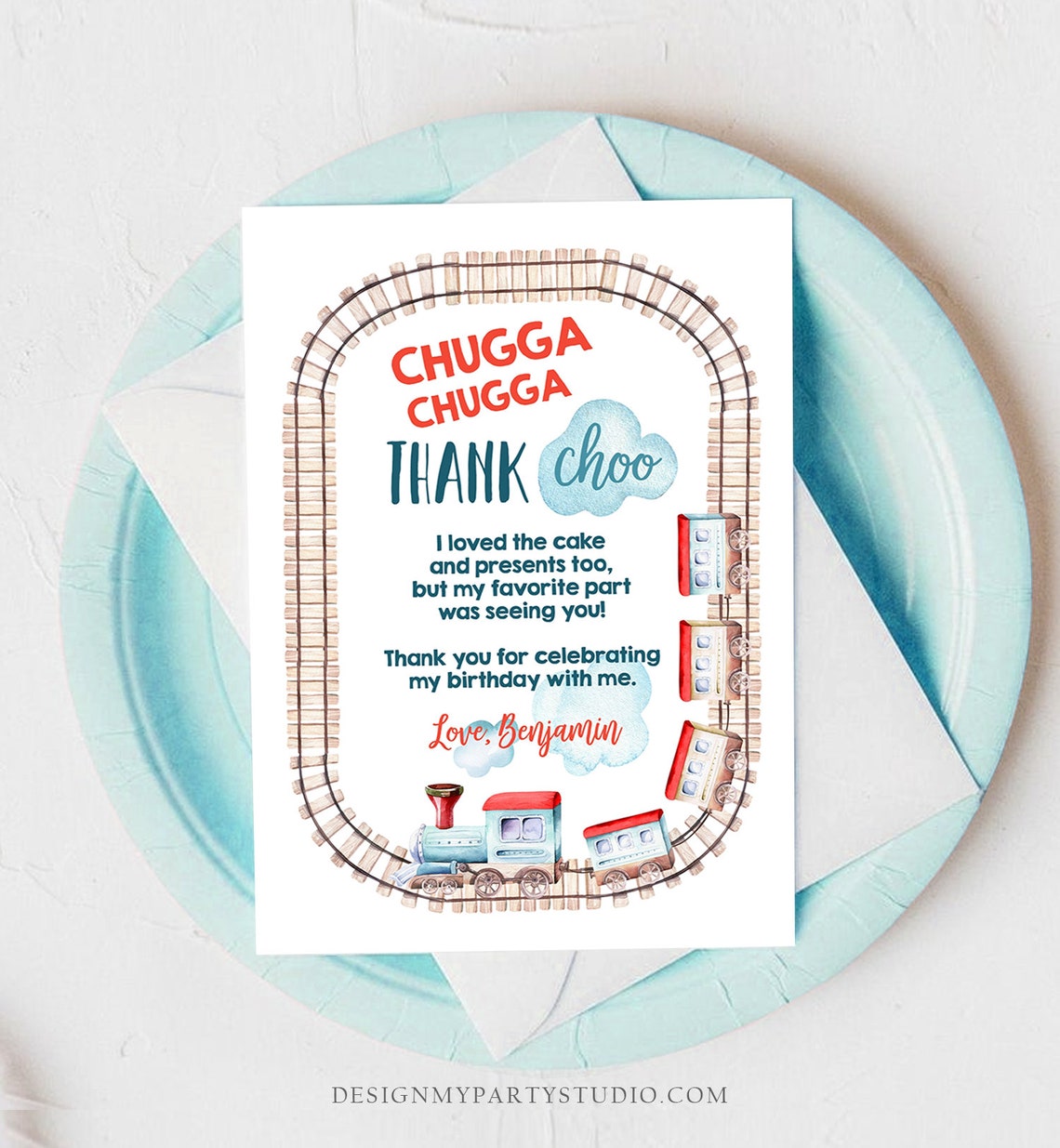 Editable Train Thank You Card Railroad Birthday Boy Railroad | Etsy