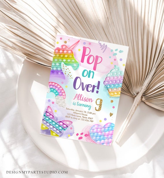 Paper & Party Supplies Girl Kids Birthday Photo invite Editable Pop It ...