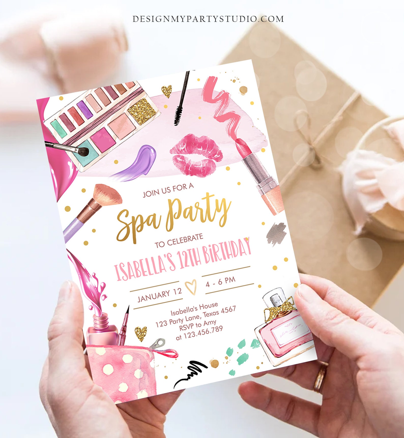 Editable Spa Makeup Birthday Invitation Glam Party Girl Birthday Tween ...