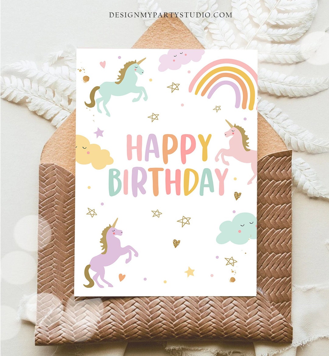 Happy Birthday Card Unicorn Birthday Greeting Card Unicorn Magical ...