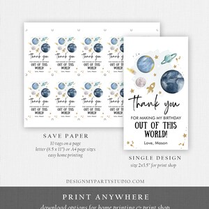 Editable Outer Space Favor Tags Space Birthday Thank You Label Galaxy ...