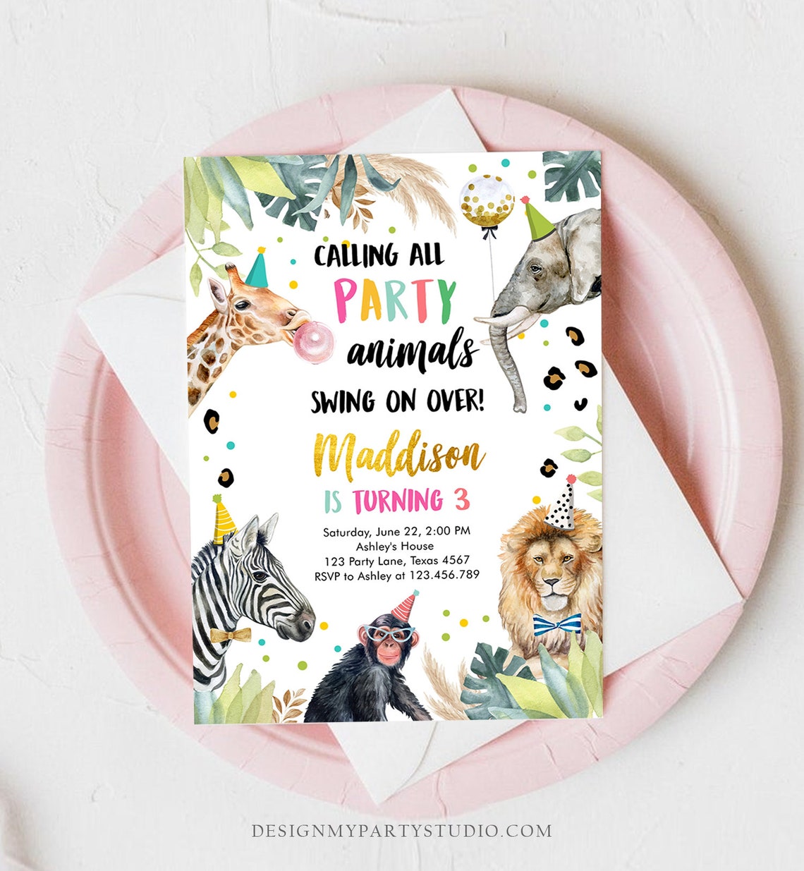 Editable Party Animals Birthday Invitation Wild One Animals - Etsy