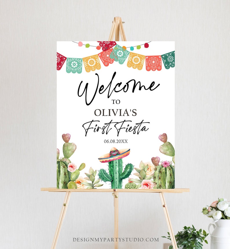 Editable Fiesta Cactus Welcome Sign First Fiesta Birthday Welcome ...