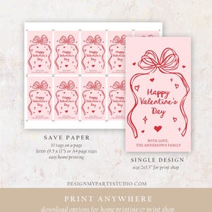 Editable Valentine's Day Tag Pink Red Bow Valentine Gift Tag Doodle ...