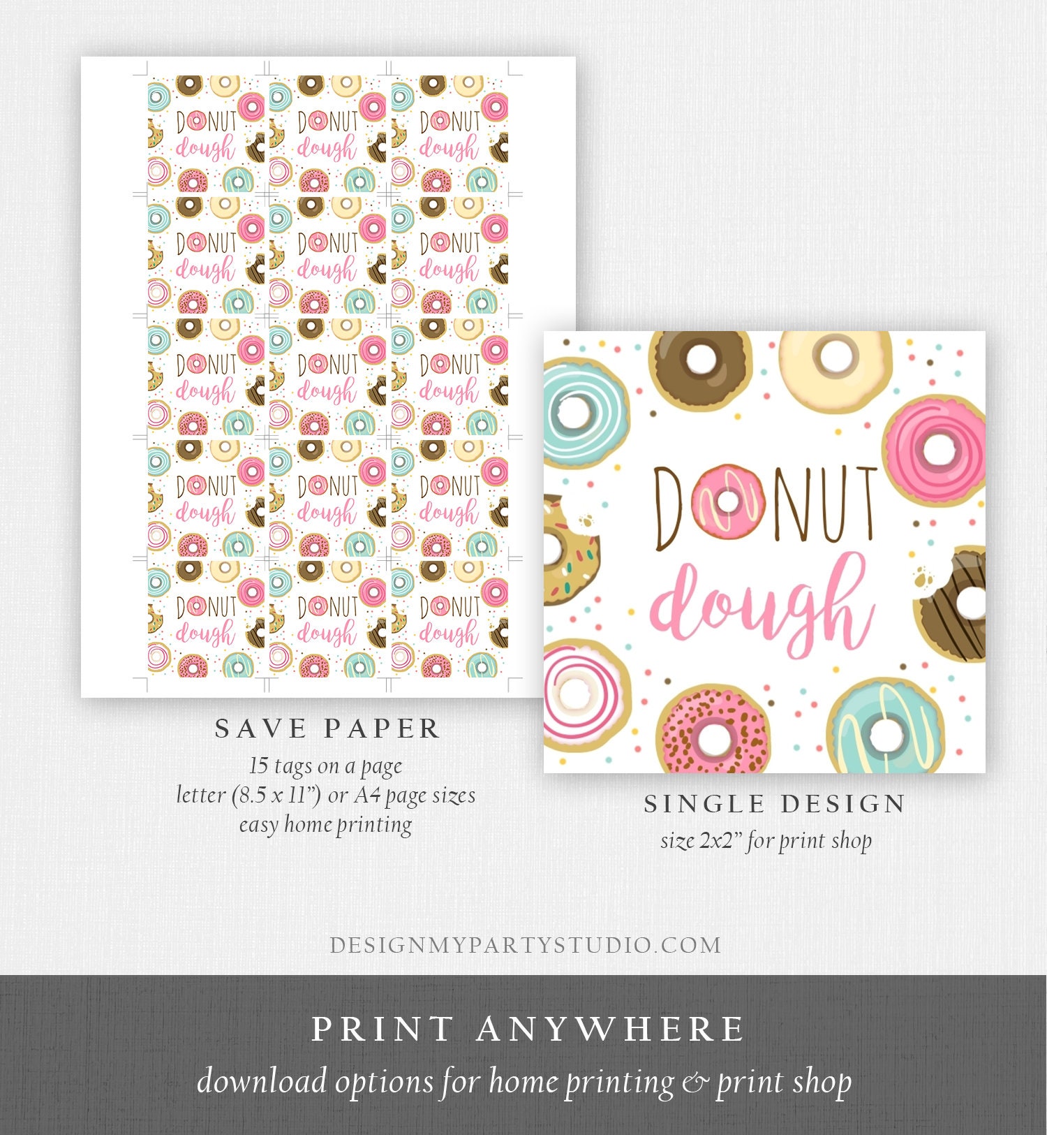 Editable Donut Dough Favor Tags Donut Birthday Thank You Tag - Etsy