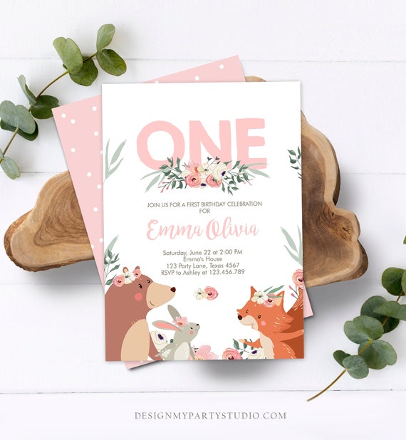 Editable Woodland Birthday Invitation Girl 1st Birthday Tribal Boho ...