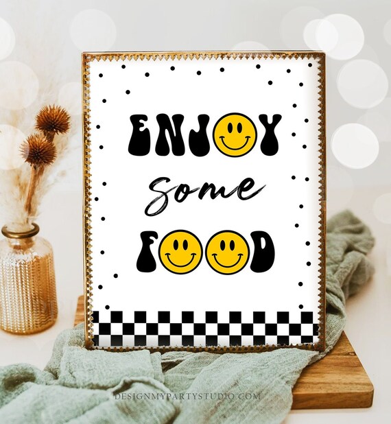 Food Sign Smiley Face Birthday Sign Checkered Happy Face One Happy Dude ...