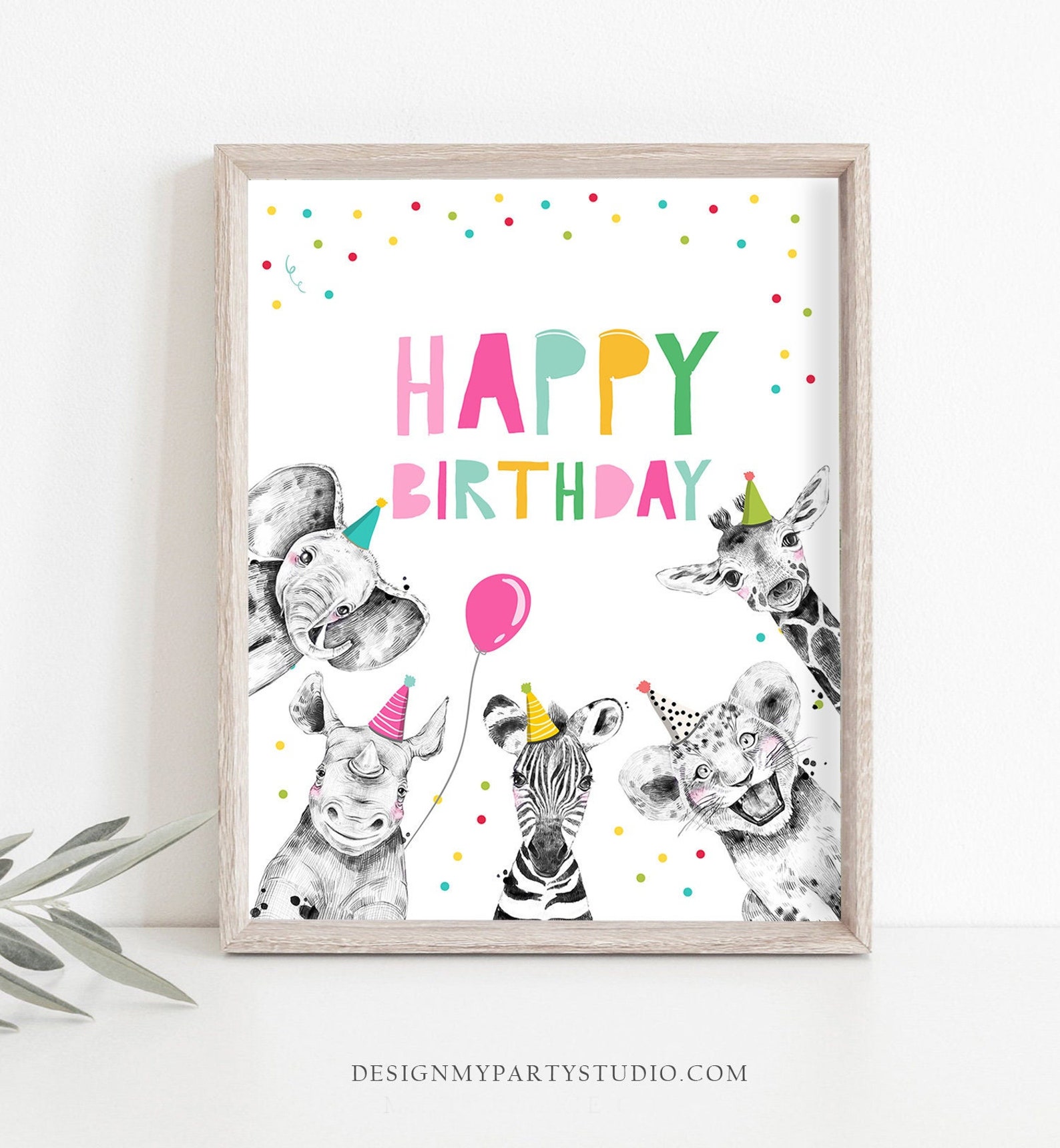 Happy Birthday Sign Party Animals Wild Safari Animals Thank - Etsy