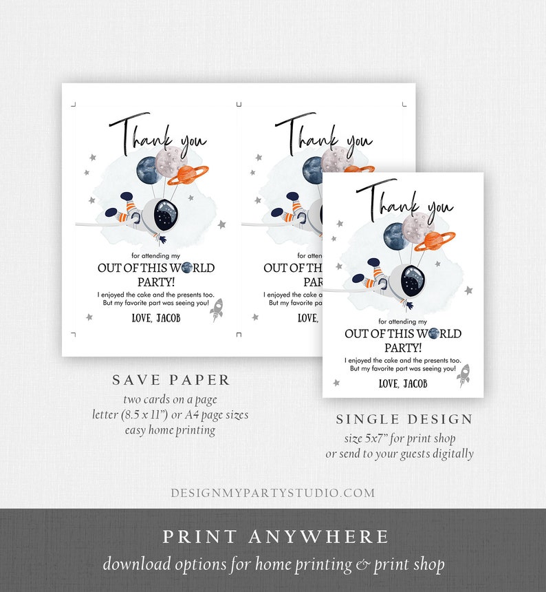 Editable Space Birthday Thank You Card Space Astronaut Thank - Etsy