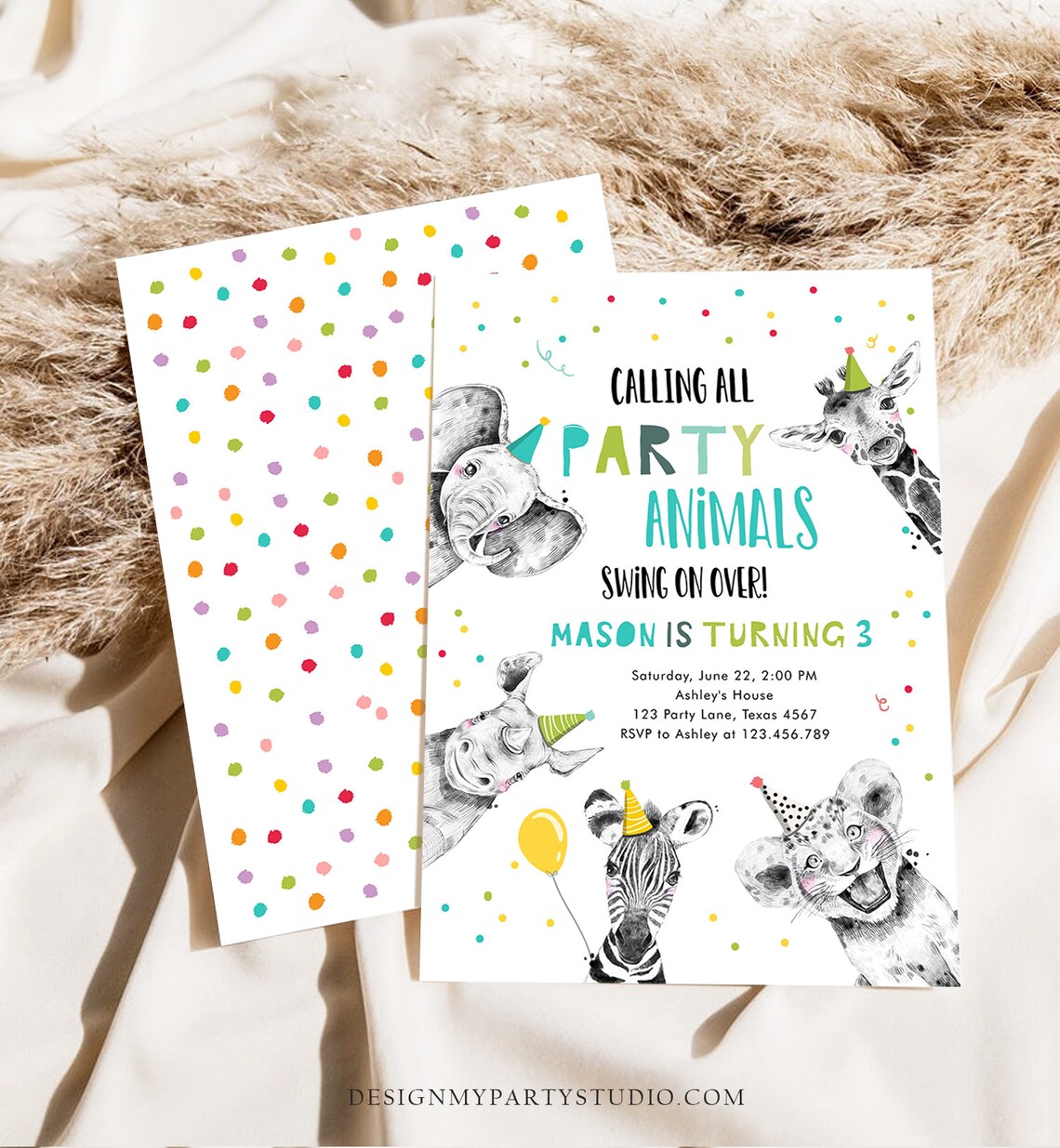 Editable Party Animals Birthday Invitation Calling All Animals Zoo ...