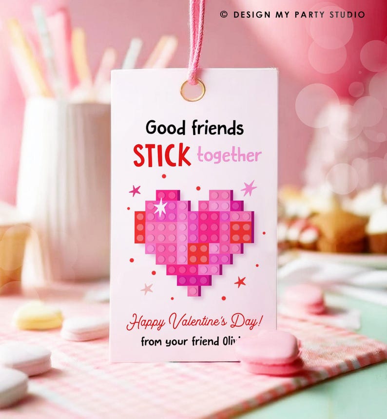 Editable Valentines Day Gift Tag Building Blocks Non Candy Treat Stick ...