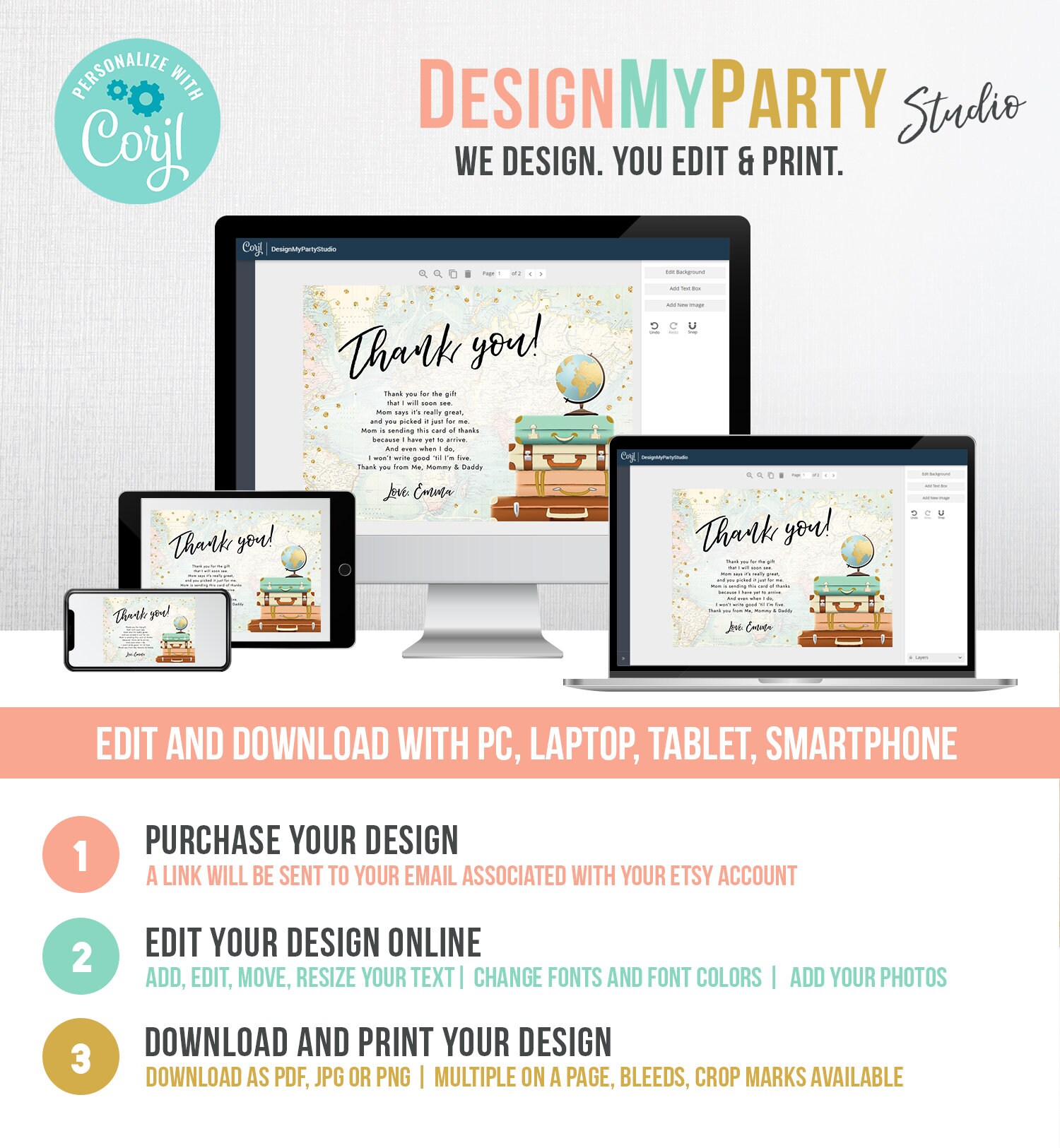 Editable Travel Thank You Card Bridal Shower Thank You Note - Etsy