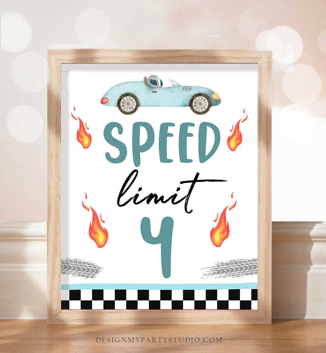 Speed Limit Race Car Sign Race Car Birthday Party Sign Two Fast ...