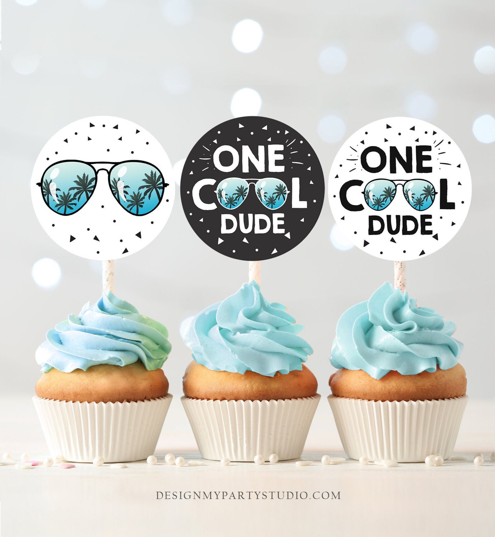 One Cool Dude Cupcake Toppers Favor Tags Boy 1st Birthday - Etsy