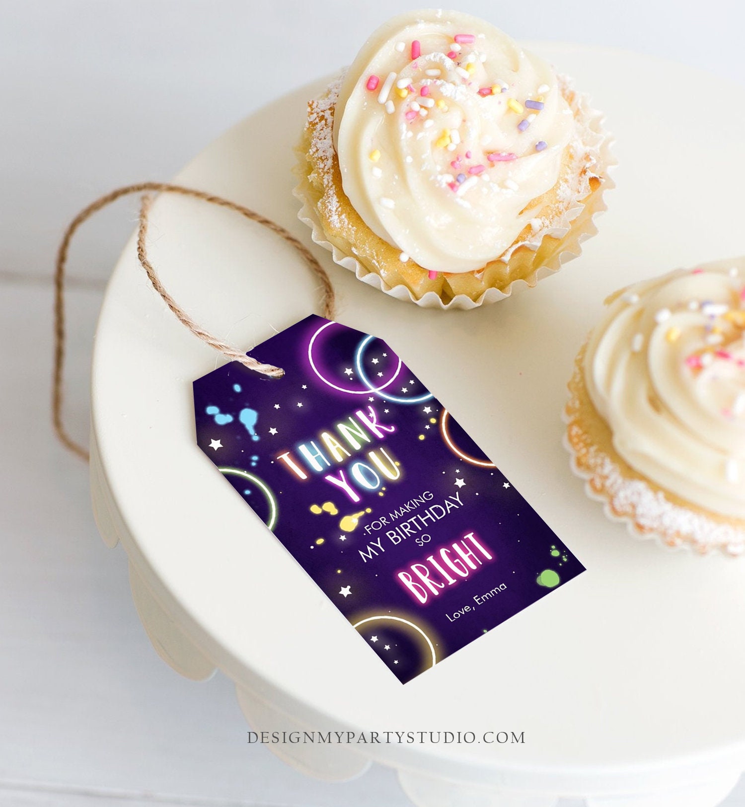 Editable Glow Favor Tag Neon Glow Birthday Thank You Tag Glow in the ...