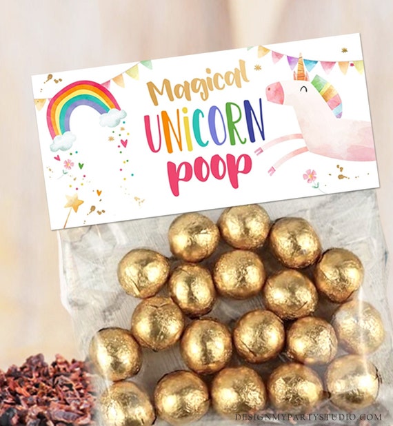 Editable Rainbow Unicorn Poop Treat Bag Toppers Unicorn Birthday Party ...
