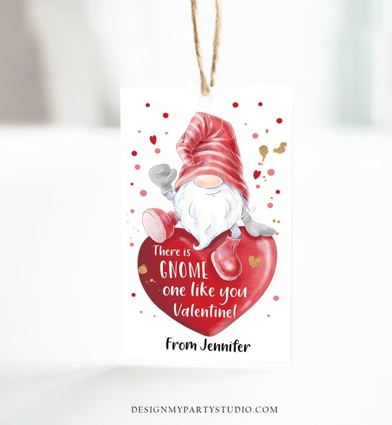 Editable Gnome Valentine Tag Valentine Cards for Kids School Valentine ...