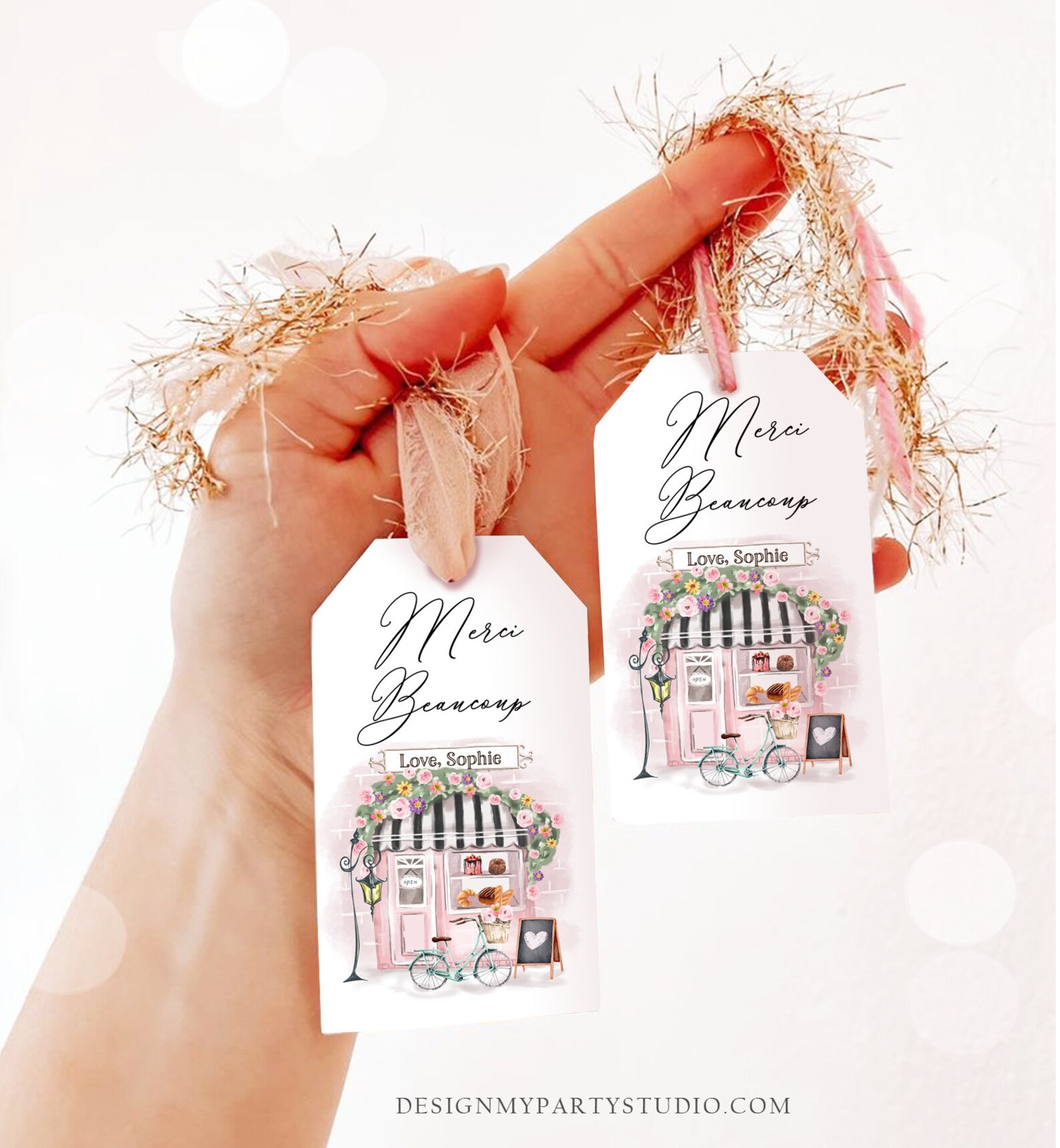 Editable Paris Birthday Favor Tag Merci Beaucoup French - Etsy