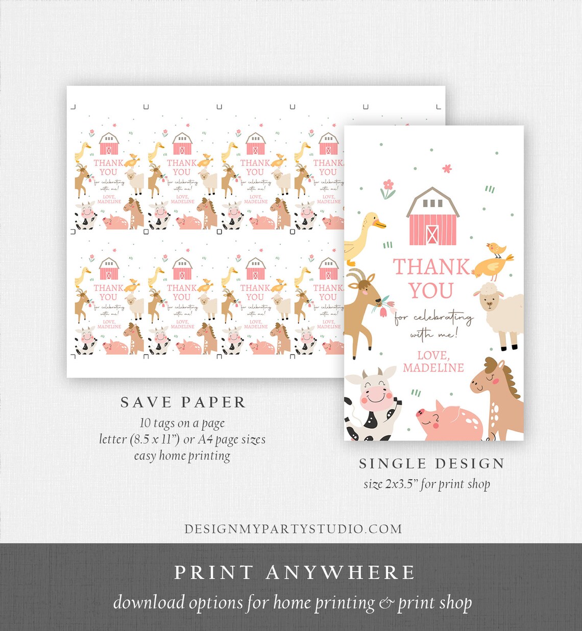 Editable Farm Favor Tags Tags Pink Farm Birthday Thank You - Etsy