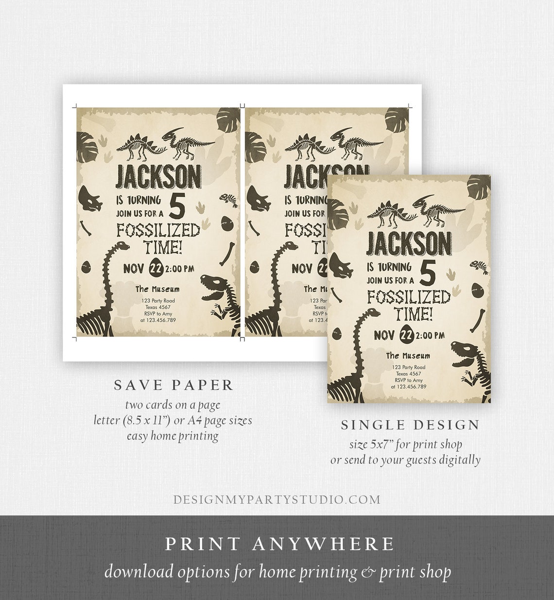 Editable Fossil Birthday Invitation Dino Dig Party Prehistoric - Etsy