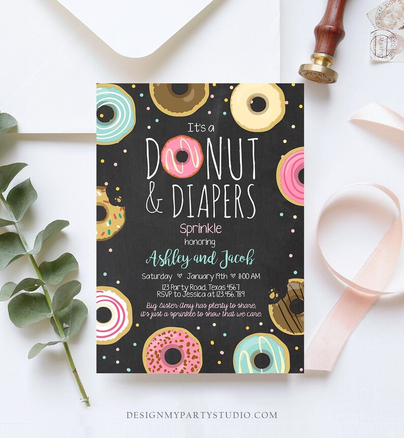 Editable Donut and Diapers Sprinkle Invitation Sprinkled With - Etsy UK