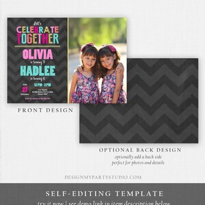 Editable Sisters Birthday Invitation Twins Birthday Party Siblings ...